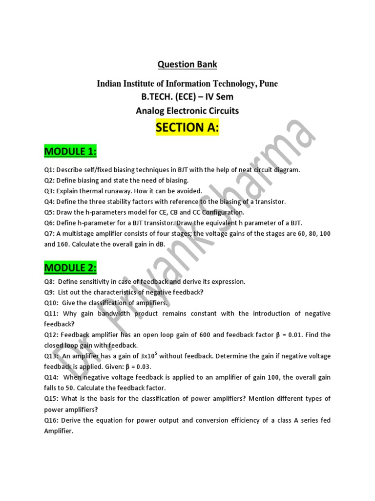 Analog Electronic Circuits Iiitp Pdf Amplifier Electronic
