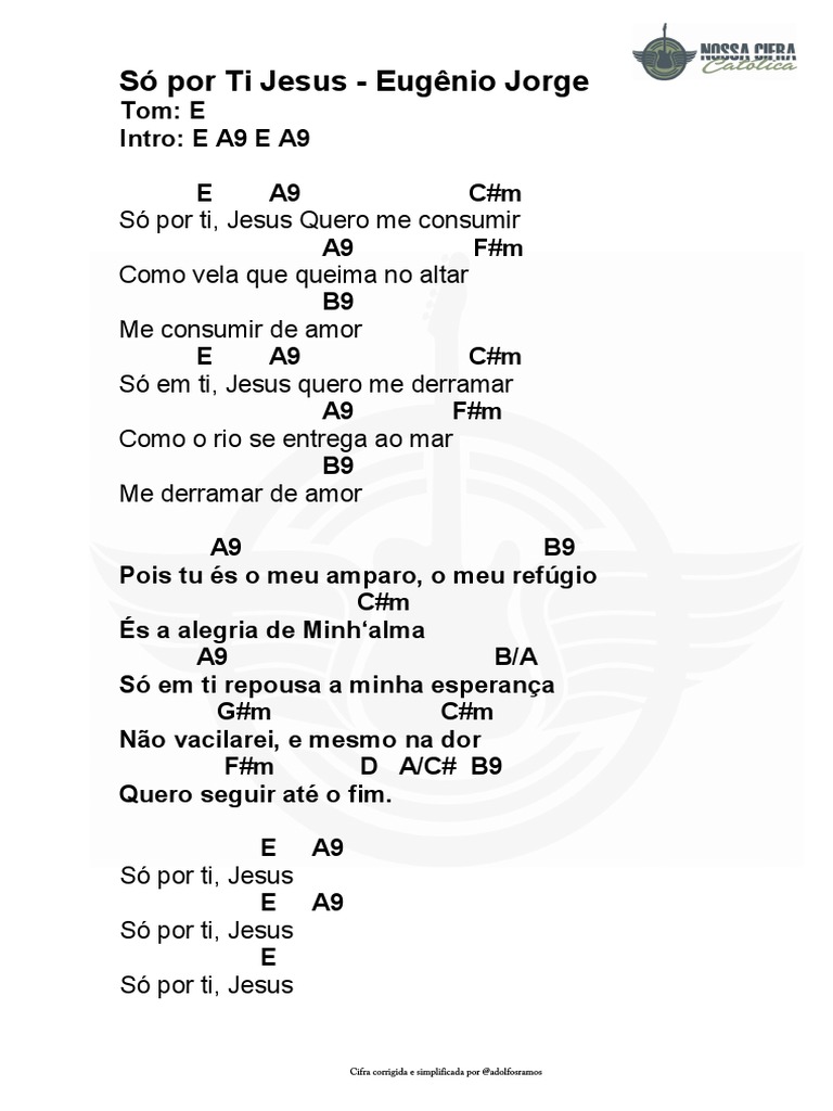 Só Por Ti Jesus - Eugênio Jorge (Cifra) | PDF