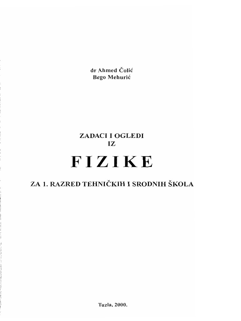 Fizika Zadaci I Ogledi 1 Razred Colic-Mehuric | PDF
