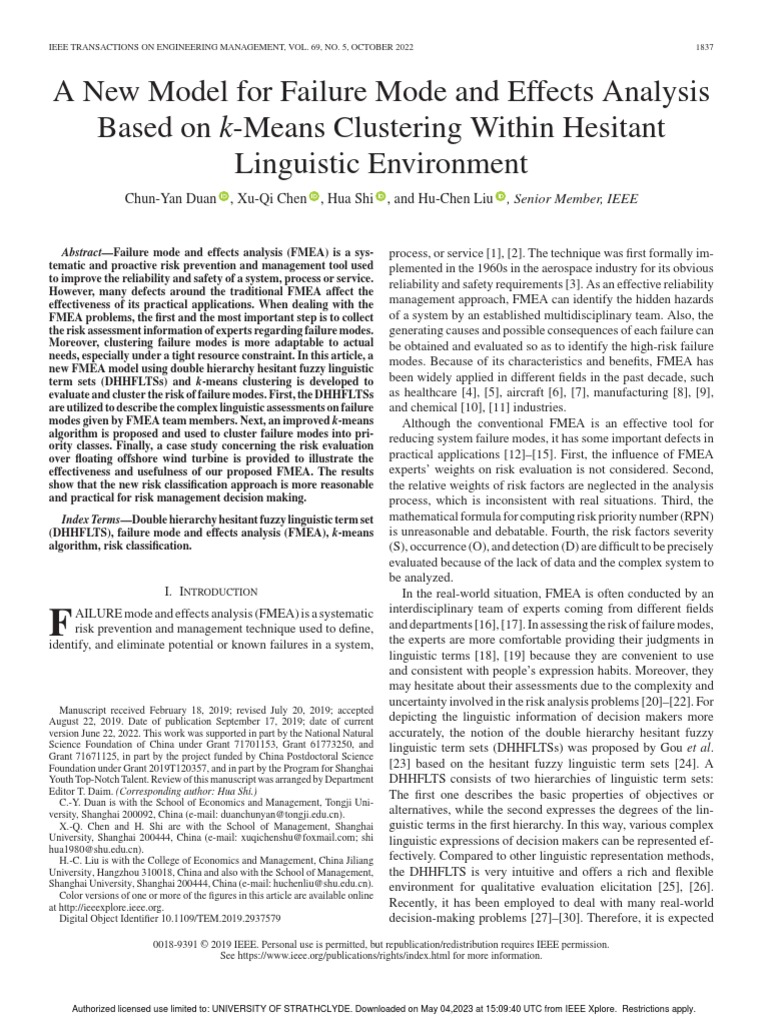 A New Model For Failure Mode and Effects Analysis Based On K-Means Clustering Within Hesitant ...