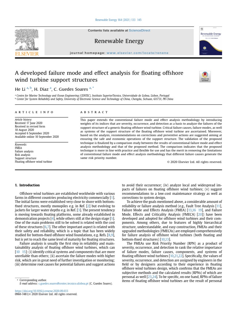 A Developed Failure Mode and Effect Analysis For Floating Offshore Wind Turbine Support ...