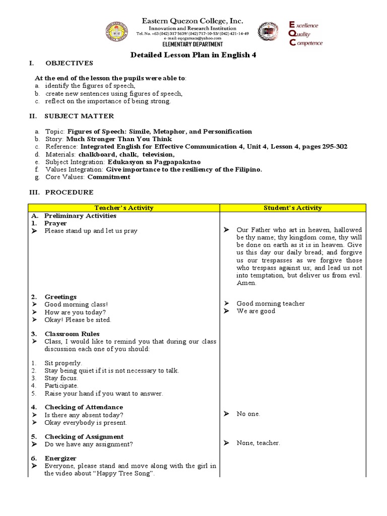 Lesson Pan 4 (Final Demo) | PDF | Lord's Prayer