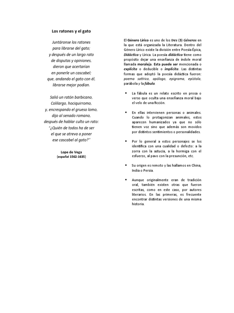 Fábula de los ratones y el gato | PDF