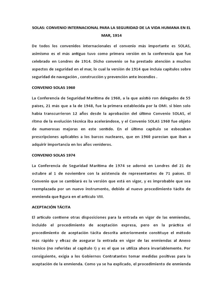Convenio Solas 1960 | PDF