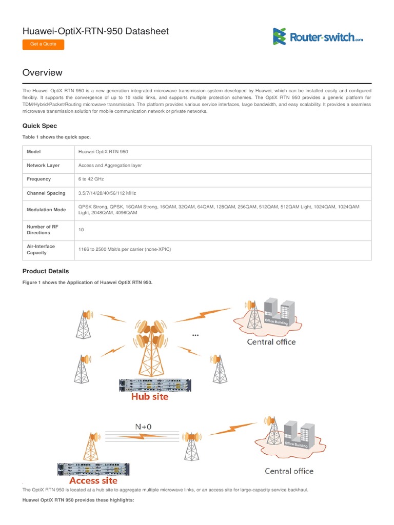 Huawei Optix RTN 950 Datasheet | PDF | Computer Network | Ethernet