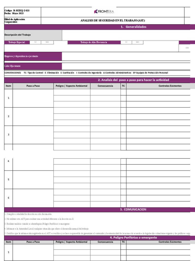 R-HSEQ-S-023 Análisis de Seguridad en El Trabajo - AST. | PDF