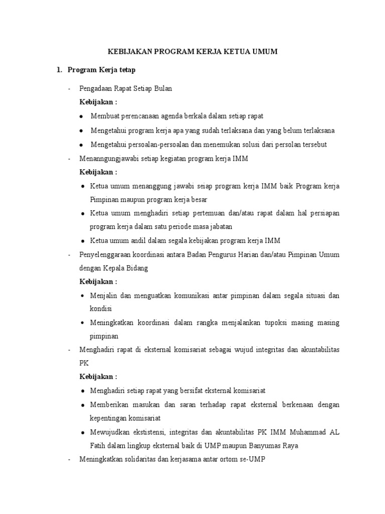 Kebijakan Program Kerja Ketua Umum | PDF