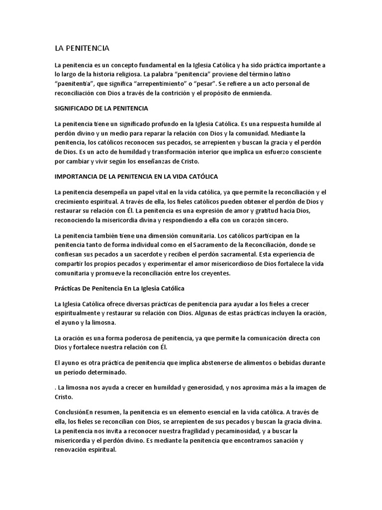 La Penitencia | PDF | Iglesia Católica | Perdón