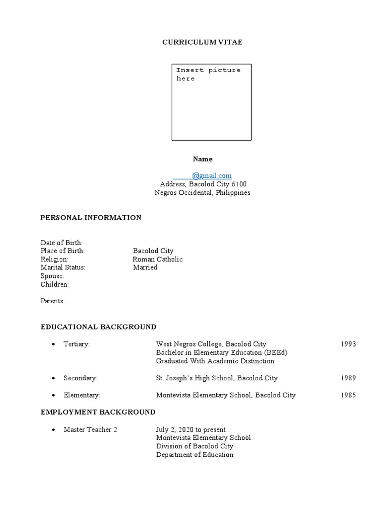 CURRICULUM VITAE Sample 1 | PDF | Teachers