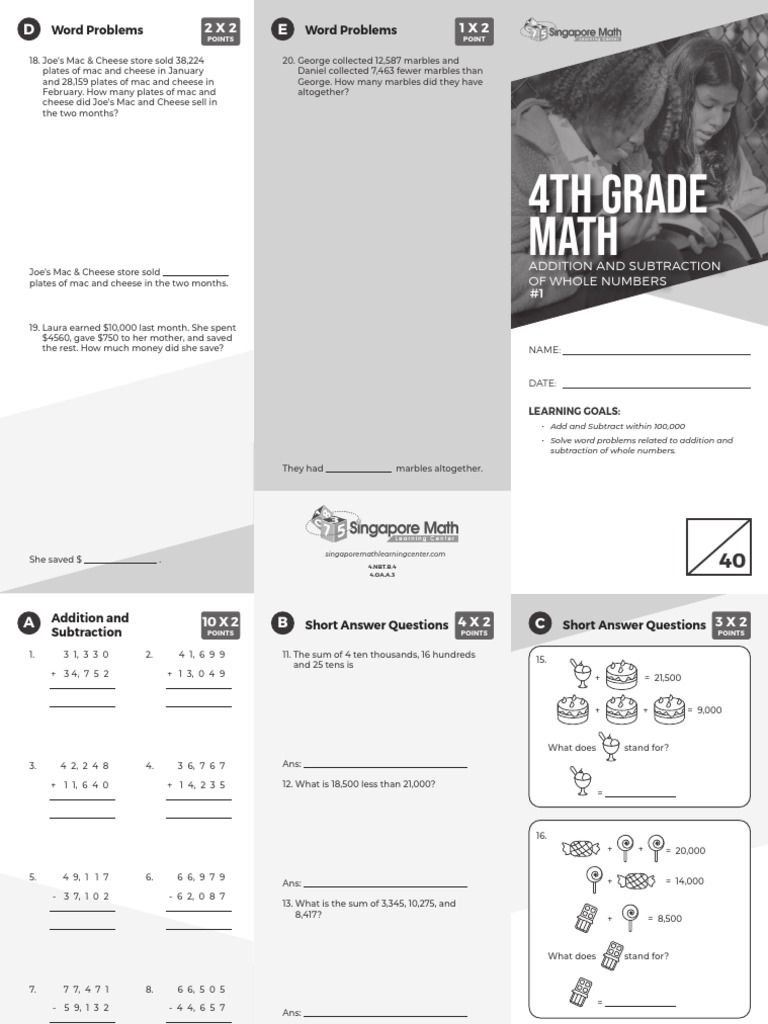 G4 Addition and Subtraction of Whole Numbers #1 | PDF | Mathematics ...