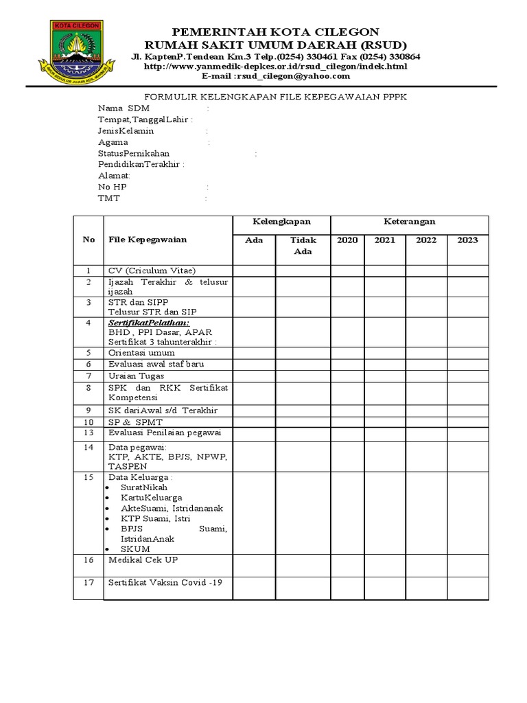 Form Ceklis Kepegawaian PPPK | PDF