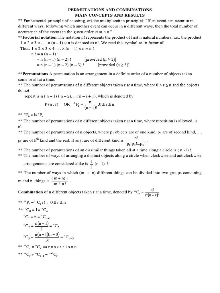 Permutations and Combinations | PDF | Permutation | Numbers