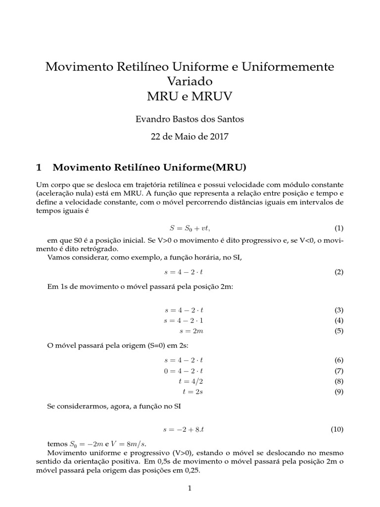 MRU e MRUV: Conceitos e Exemplos | PDF