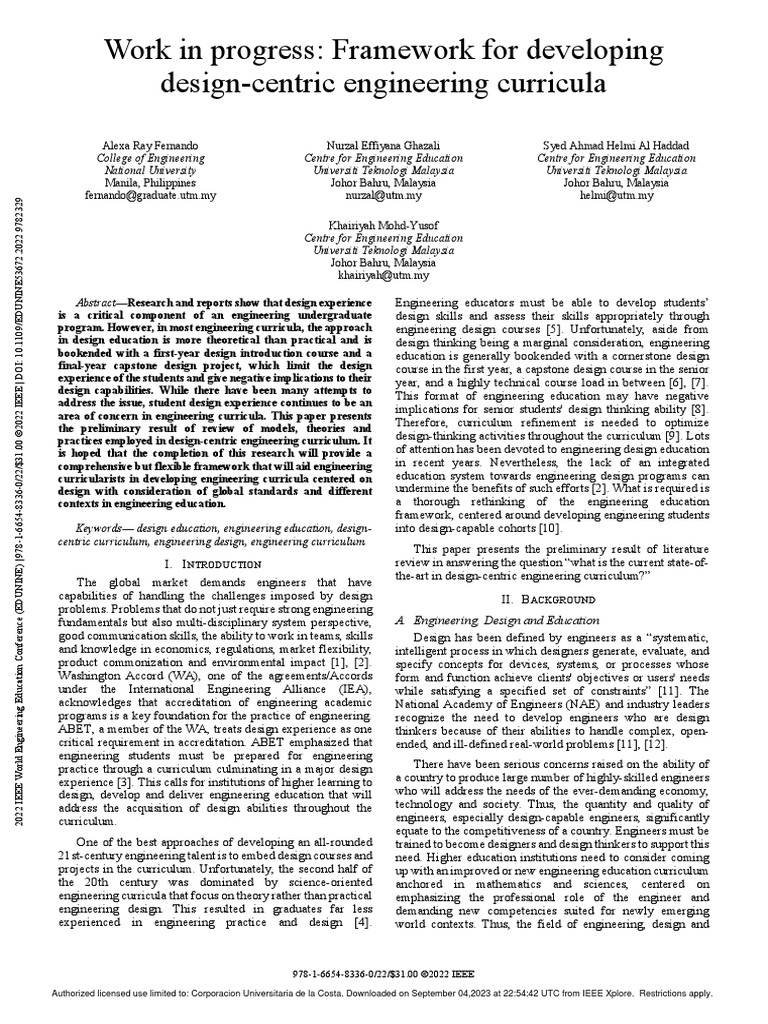 Work in Progress Framework For Developing Design-Centric Engineering ...