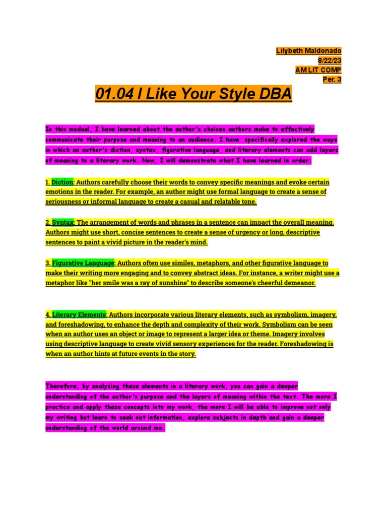 01.04 I Like Your Style Discussion-Based Assessment | PDF | Language ...