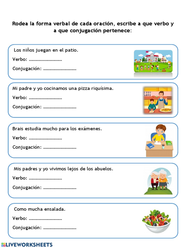 Identificación de Verbos en Oraciones | PDF | Juegos y actividades ...