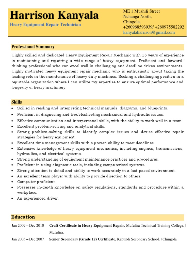 Harrison Kanyala CV-2 | PDF | Heavy Equipment | Loader (Equipment)