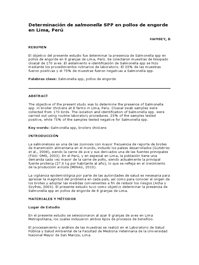 Salmonella spp en pollos de Lima, Perú | PDF | Salmonela | Perú