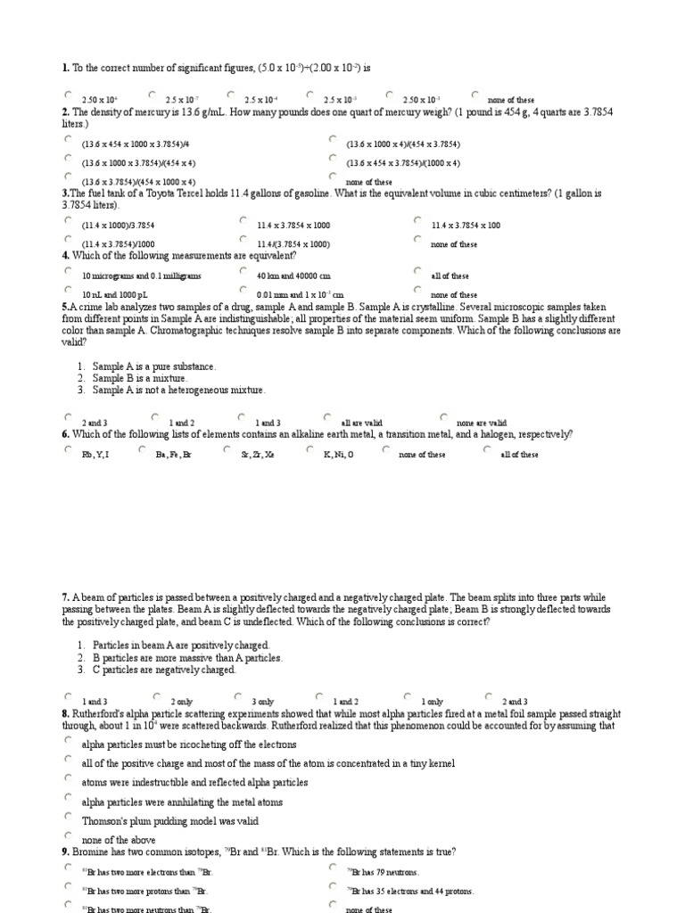 Chemistry Test Questions 2 | PDF | Hydroxide | Acid