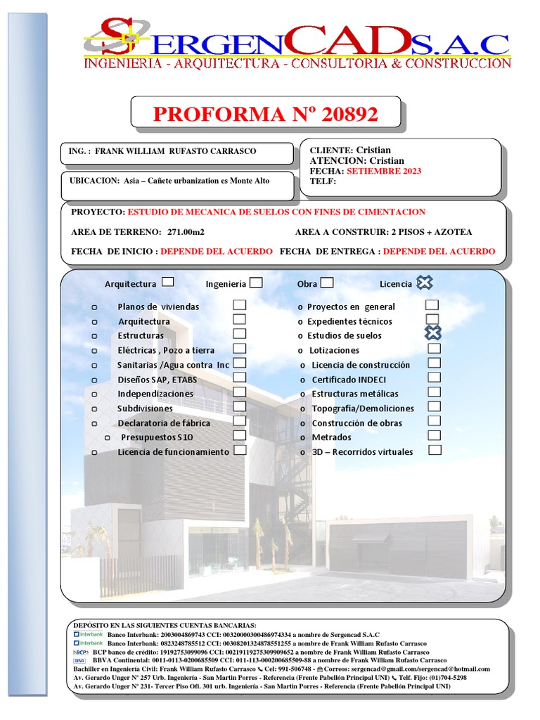 PROFORMA Estudio de Suelos 2023 Casa de Playa | Descargar gratis PDF | Ingeniería