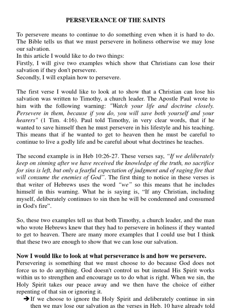 Perseverance | PDF | Perseverance Of The Saints | Repentance