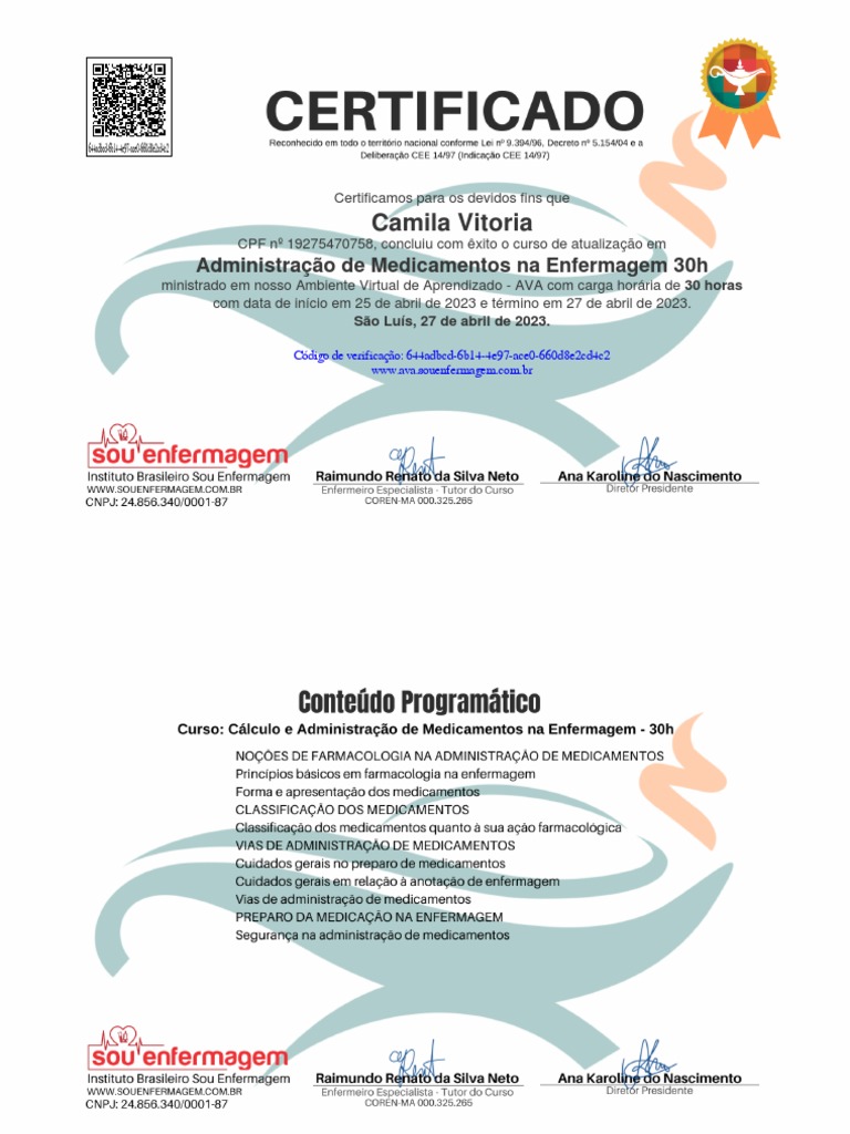 Administraà à o de Medicamentos Na Enfermagem 30h-Certificado de ... Administraà à o de Medicamentos Na Enfermagem 30h-Certificado de ...