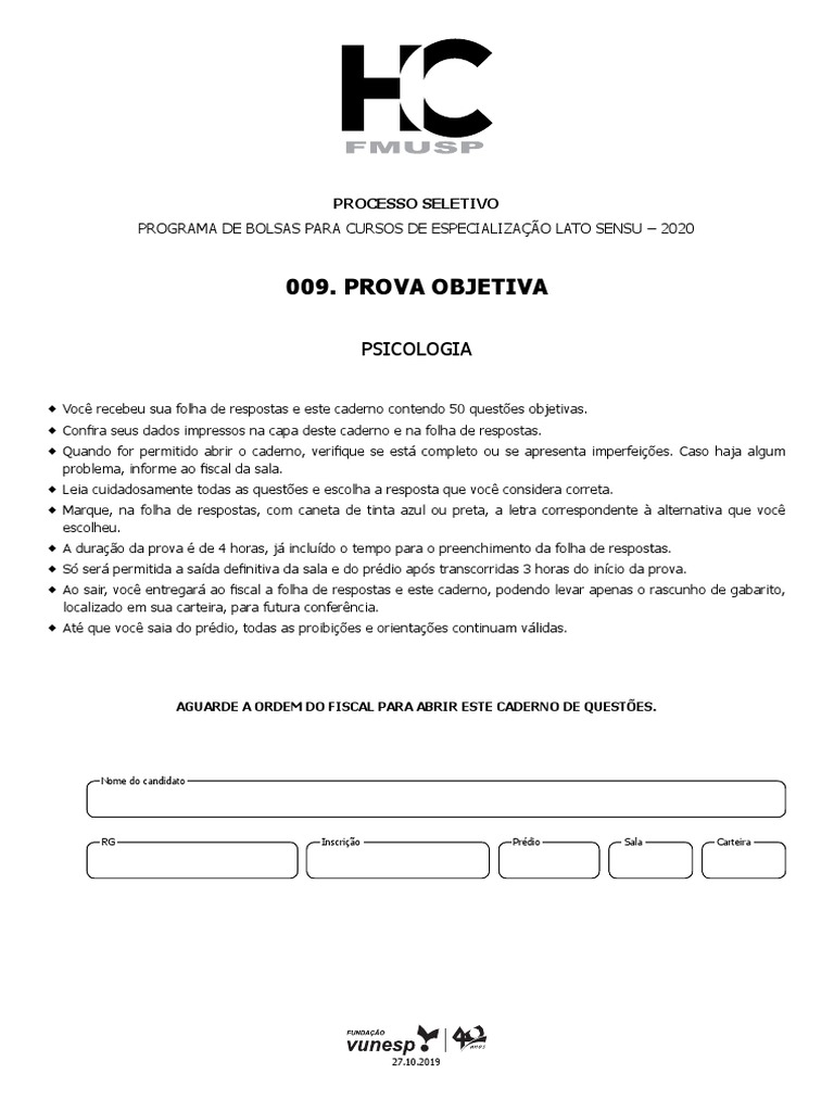 Prova HC | PDF | Psicologia | Distúrbio mental
