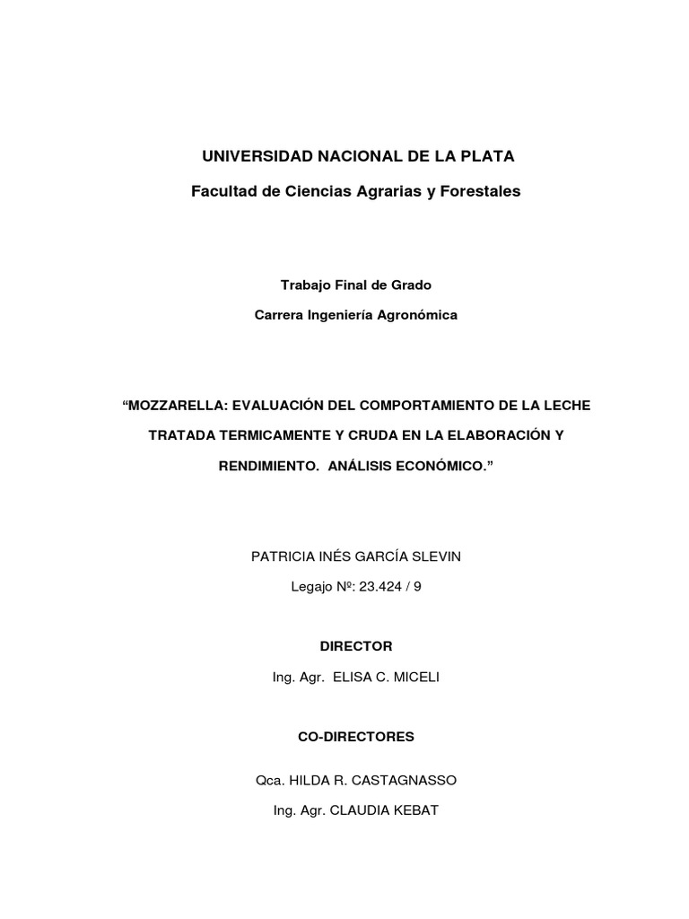 Trabajo Final Patricia García Slevin | PDF | Queso | Leche