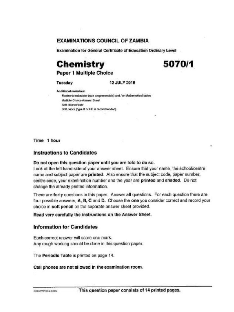 g12 Chemistry p1 2016 Gce | PDF