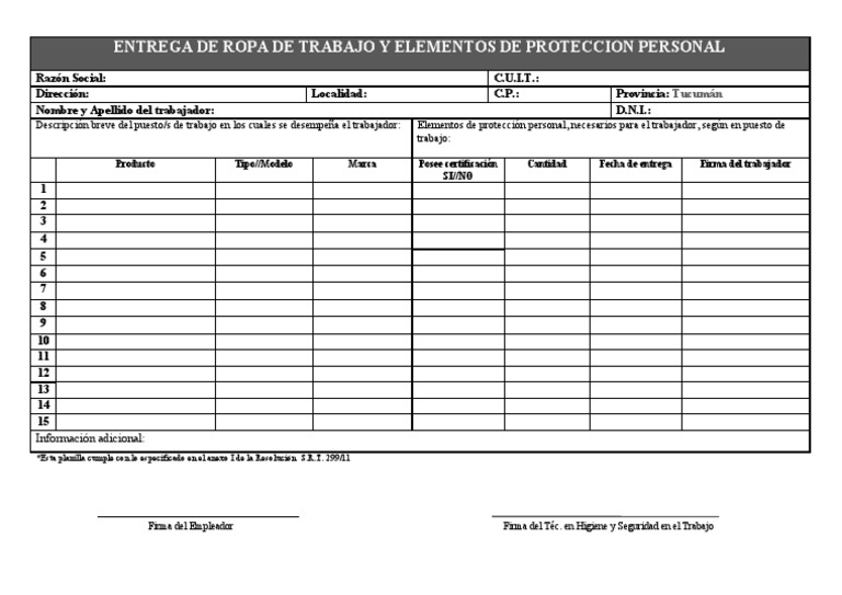 Entrega de Ropa de Trabajo y Elementos de Proteccion Personal | PDF