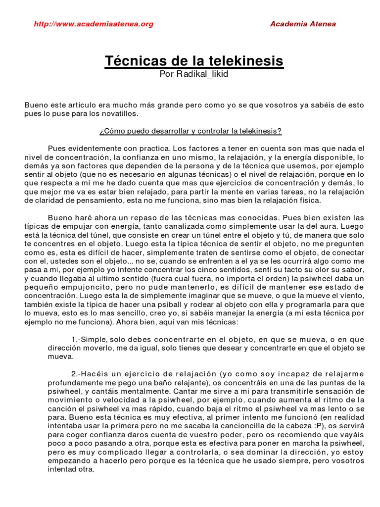 Tecnicas de Telekinesis | PDF