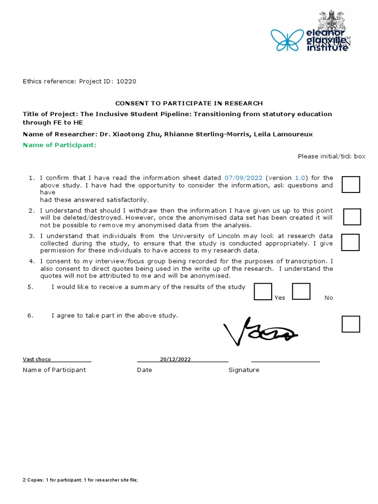 Consent Form: Inclusive Student Pipeline Study | PDF