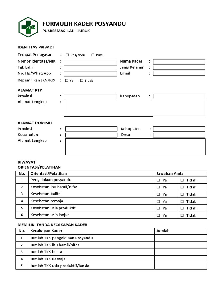 Form Kader Posyandu | PDF