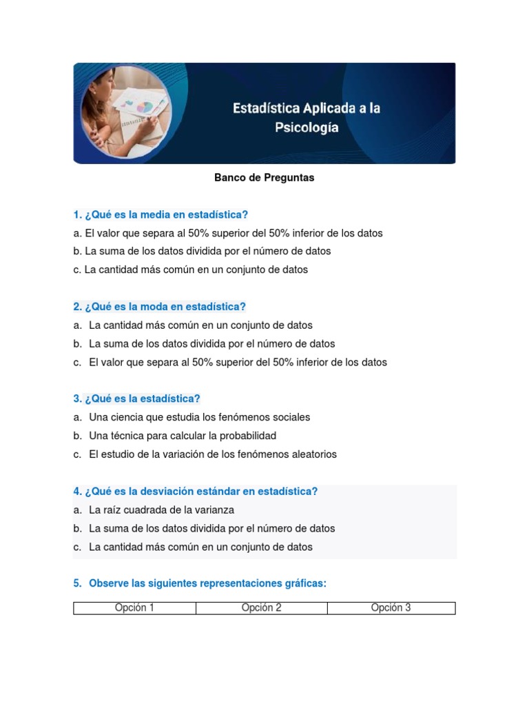 Banco de Preguntas 1 - Estadística Aplicada A La Psicología | PDF | Media | Estadísticas