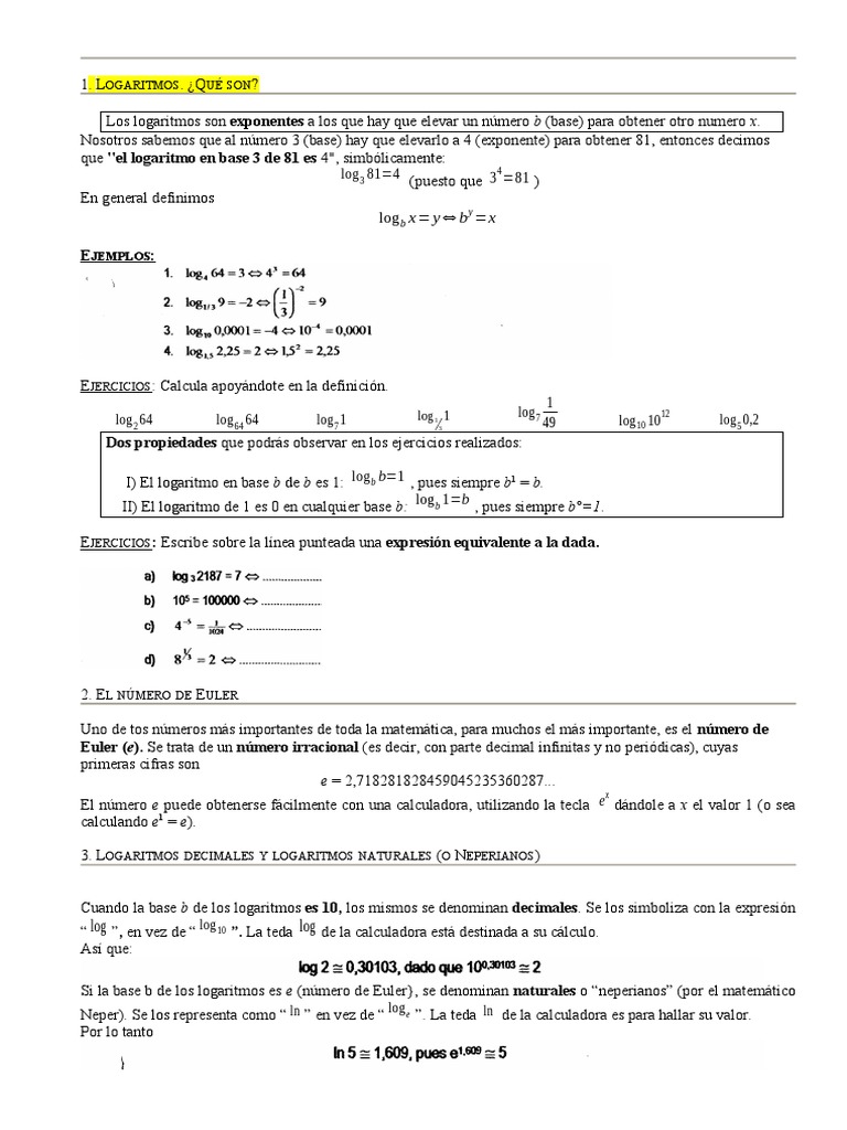 Cuadernillo Logaritmos | PDF | Logaritmo | Exponenciación