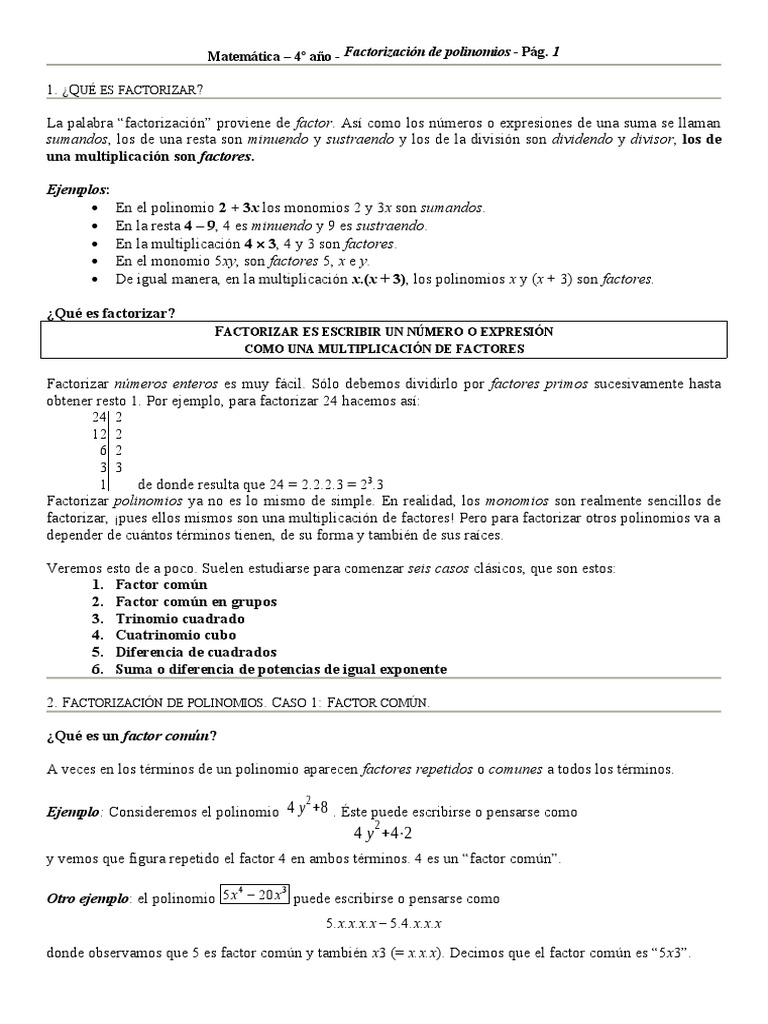 Cuadernilo Factorización de Polinomios | PDF | Factorización | Matemáticas