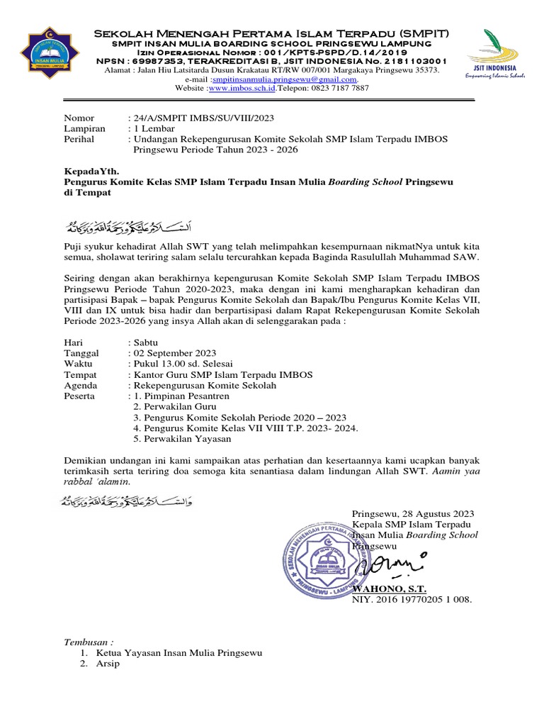 Undangan Rapat Komite (Pengurus Komite Kelas) | PDF Undangan Rapat Komite (Pengurus Komite Kelas) | PDF