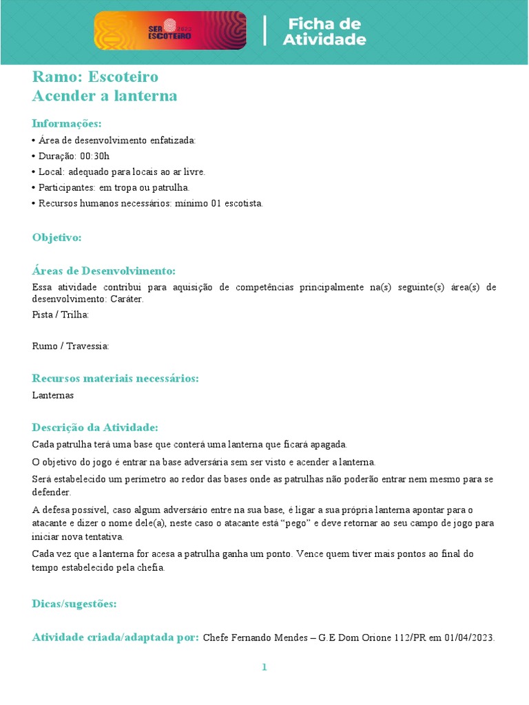 Ficha Boa Ideia - Acender A Lanterna | PDF