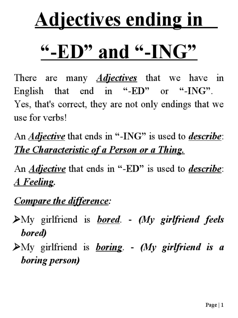 Adjectives Ending in ED and ING | PDF | Adjective | English Language