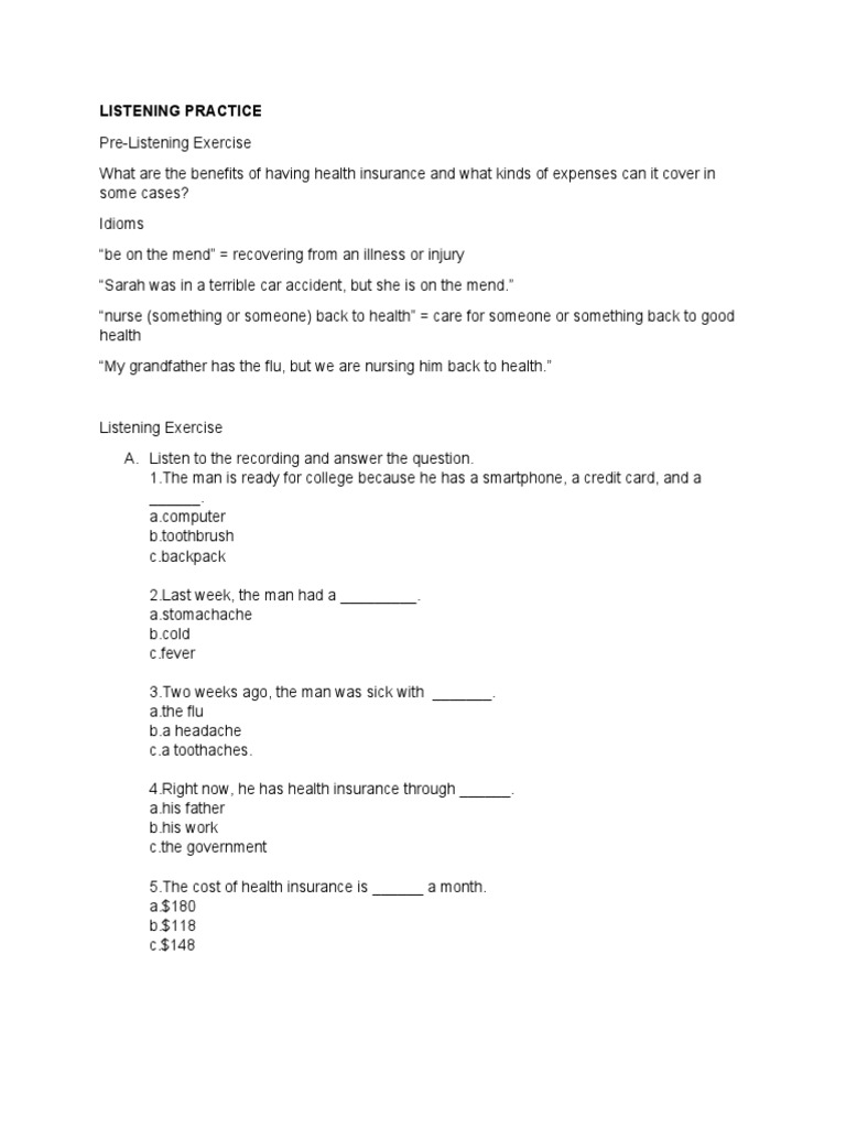 Health Problems Listening Practice | PDF | Lifestyle