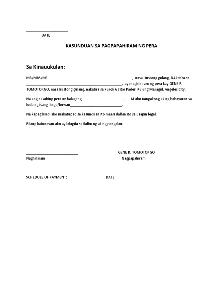 Hiram NG Pera (Kasunduan) | PDF