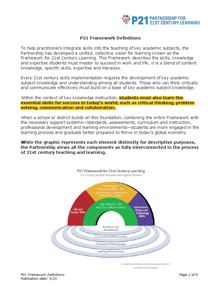 P21 Framework for 21st Century Learning | PDF | Educational Assessment ...