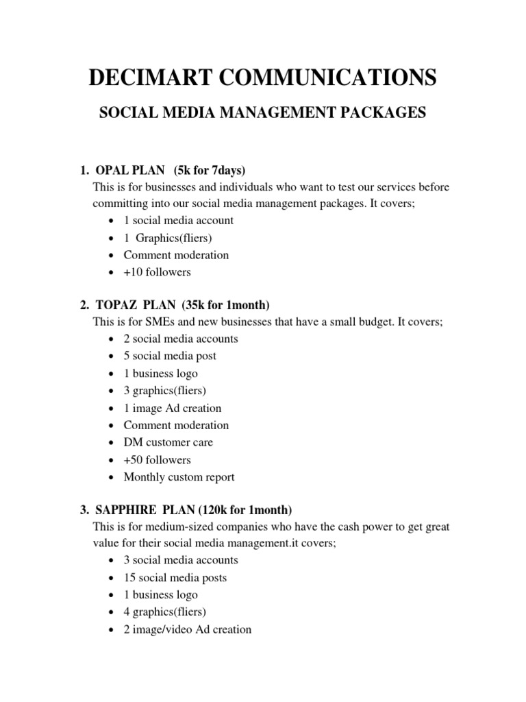 Decimart Comms SMM Pricing | PDF