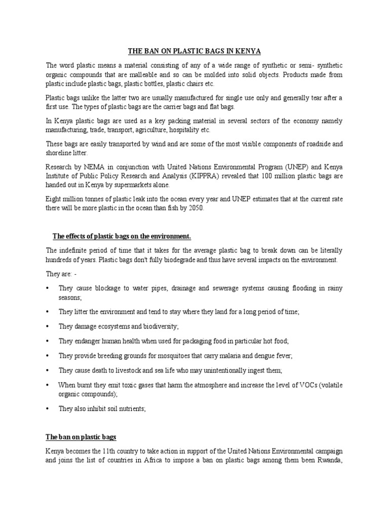 The Ban On Plastic Bags in Kenya | PDF | Plastic | Waste Management