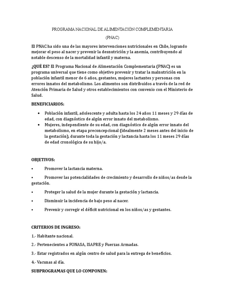 Pnac Resúmen | PDF | Amamantamiento | Leche