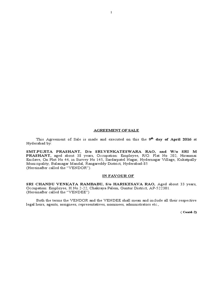 Agreement of Sale - Chandu Venkata Rambabu - I | PDF | Deed | Taxes