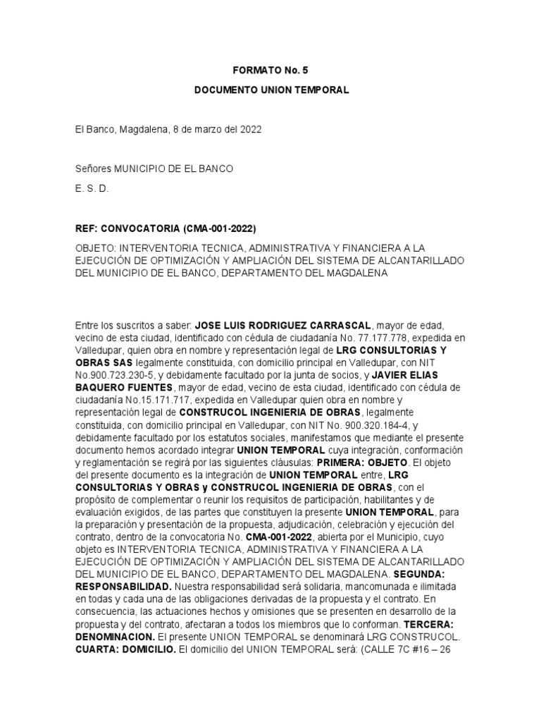 Formato 5 Union Temporal | PDF