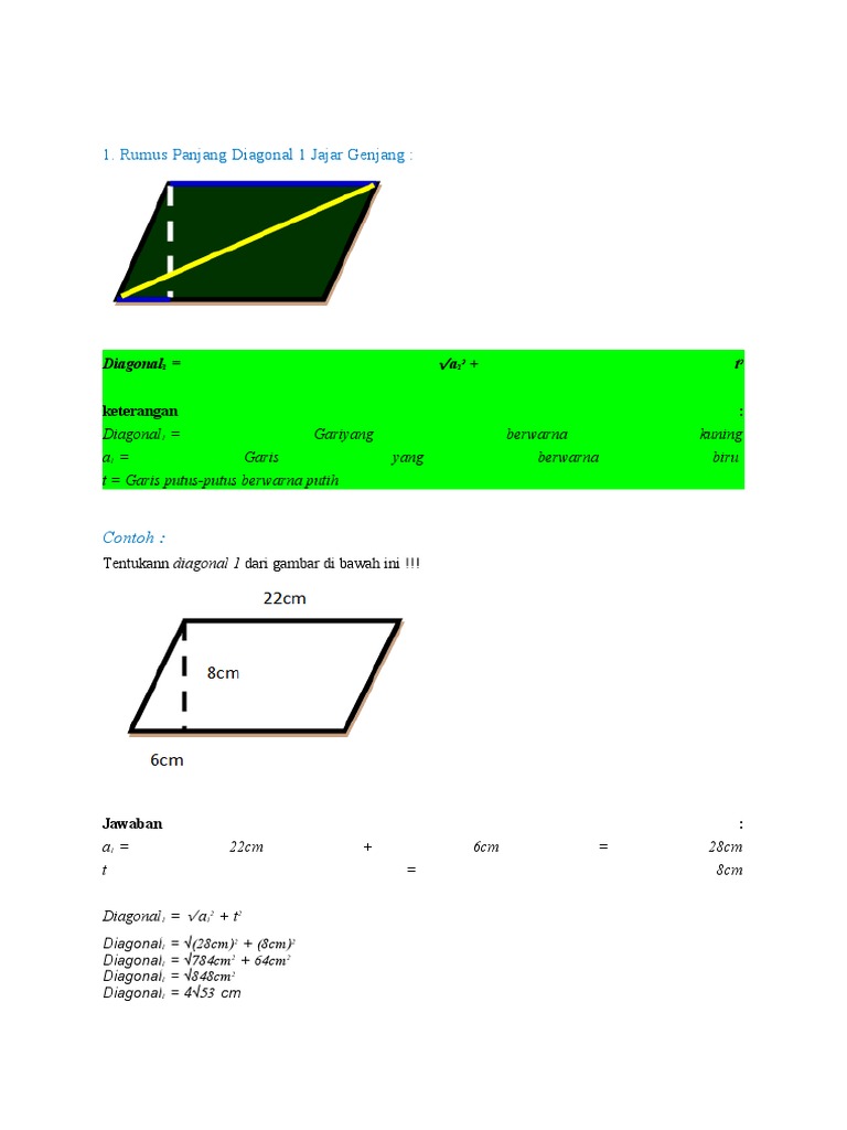 Rumus dan Contoh Diagonal Jajar Genjang | PDF
