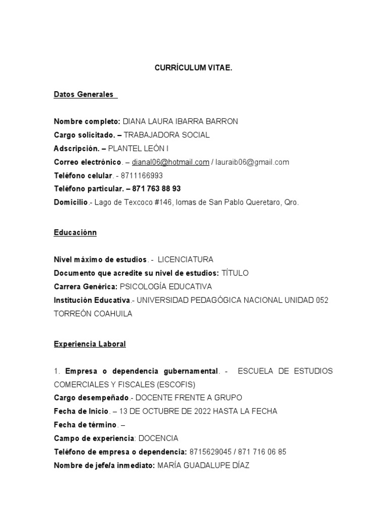Formato de Curriculum Vitae | PDF