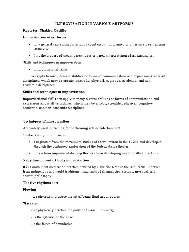 Improvisation in Various Artforms | PDF